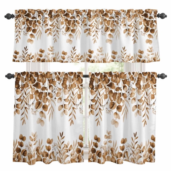Brown Eucalyptus Leaves Kitchen Curtains Set for Windows, Spring Summer ...
