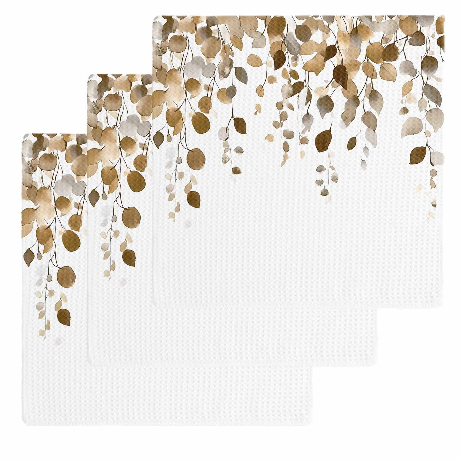 Brown Eucalyptus Leaves Kitchen Dish Towels for Drying Dishes Set of 3 ...