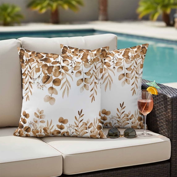 Brown Eucalyptus Leaves Outdoor Throw Pillow Covers Set of 2, Spring ...