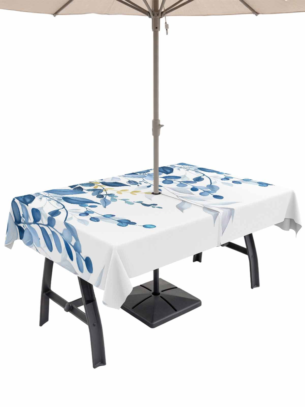 Brown Eucalyptus Leaves Rectangle Outdoor Tablecloth with Umbrella Hole ...