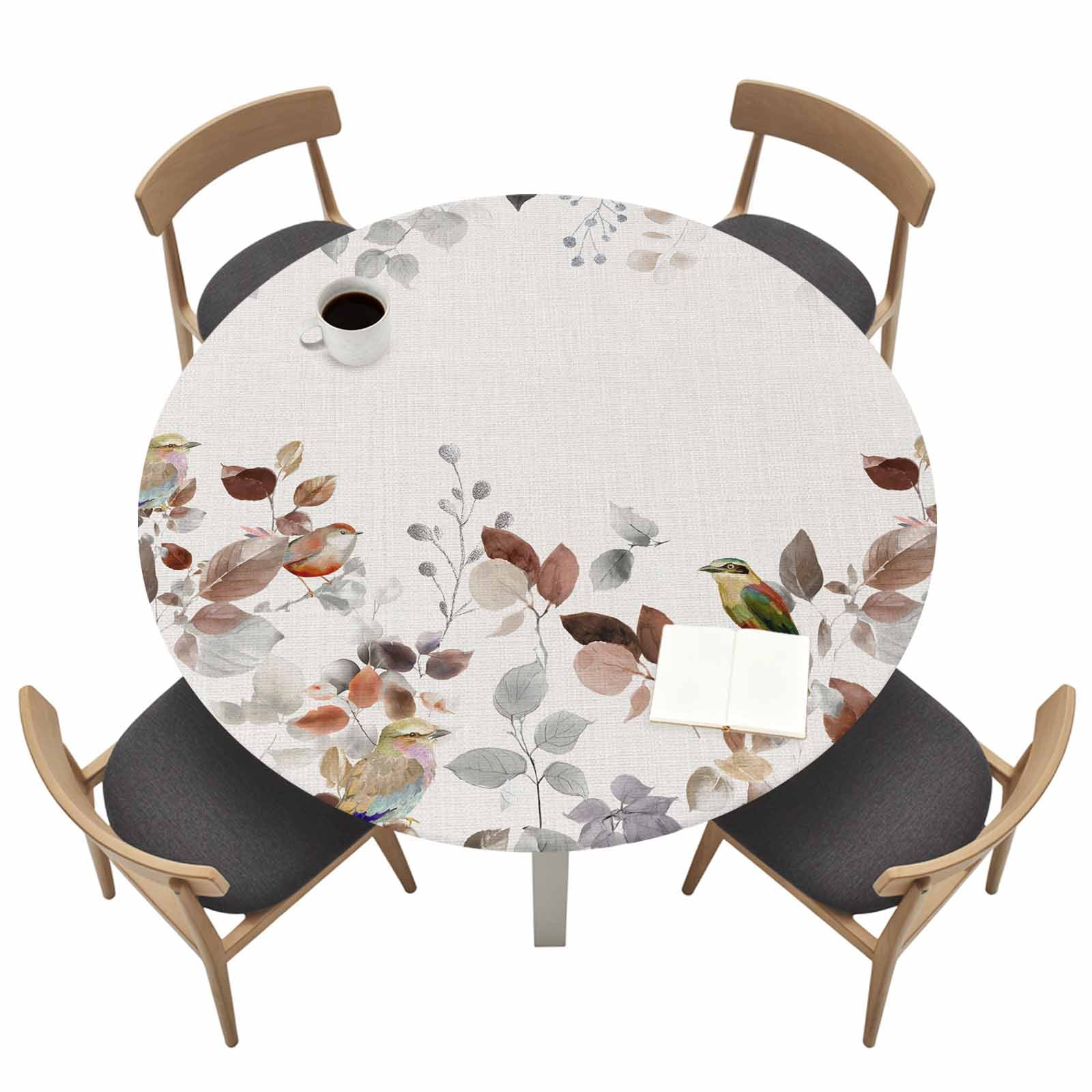 Brown Eucalyptus Leaves Round Fitted Tablecloth with Elastic Edge ...