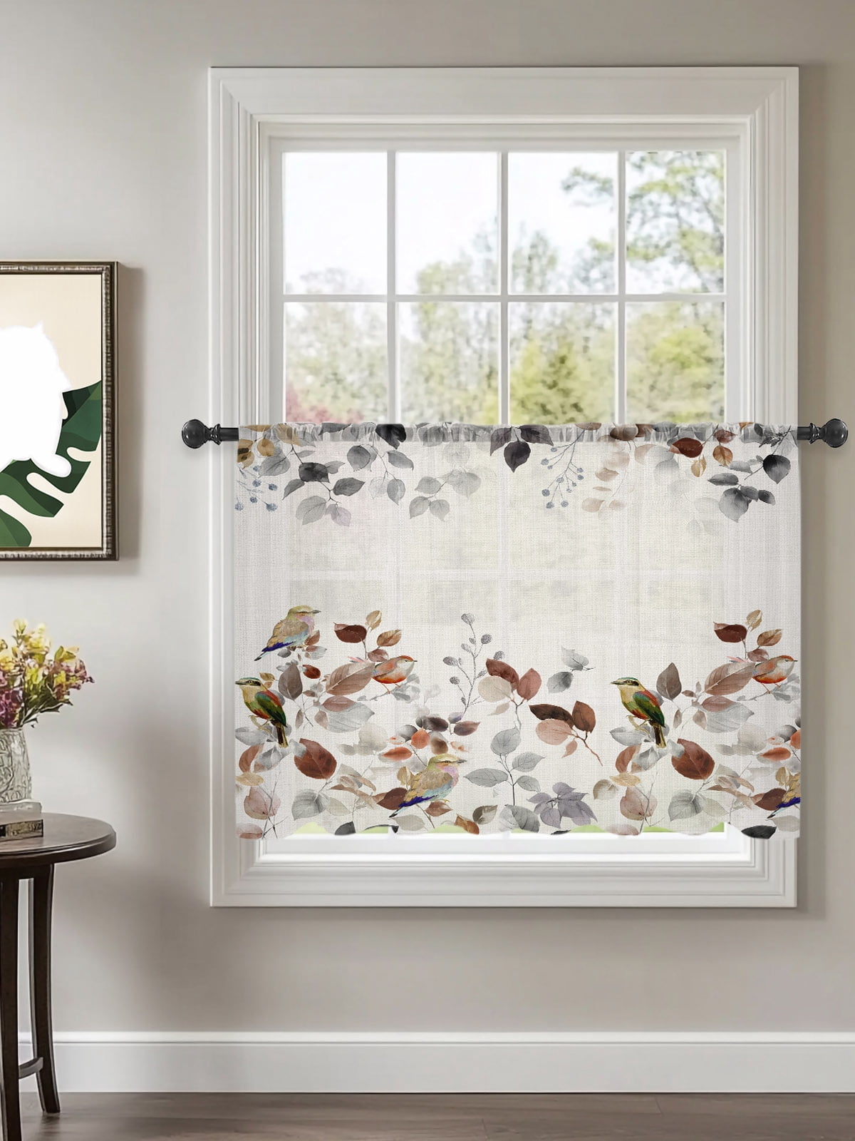 Brown Eucalyptus Leaves Sheer Curtains 45 Inch Long 1 Panel Watercolors ...