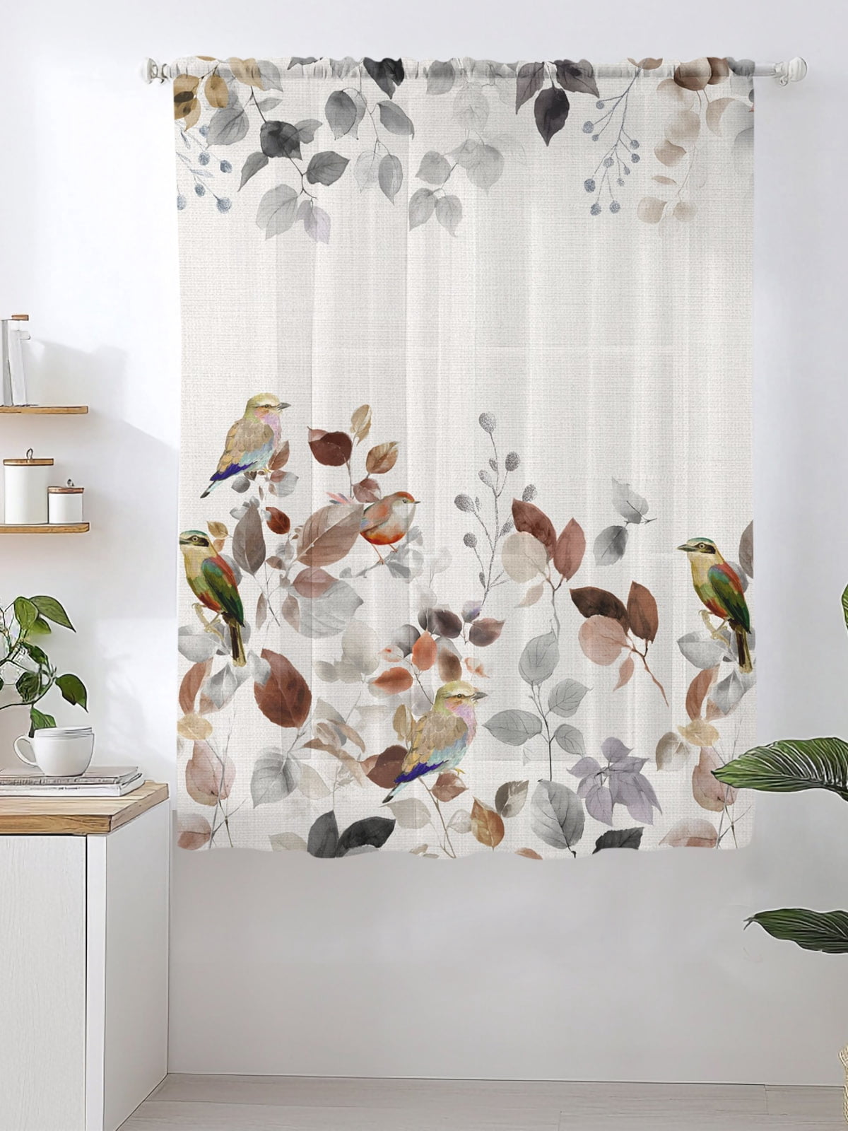 Brown Eucalyptus Leaves Sheer Curtains 72 Inch Long 1 Panel Watercolors ...
