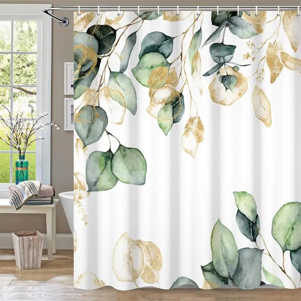 Brown Eucalyptus Leaves Shower Curtain Fall Leaf Watercolour Plant