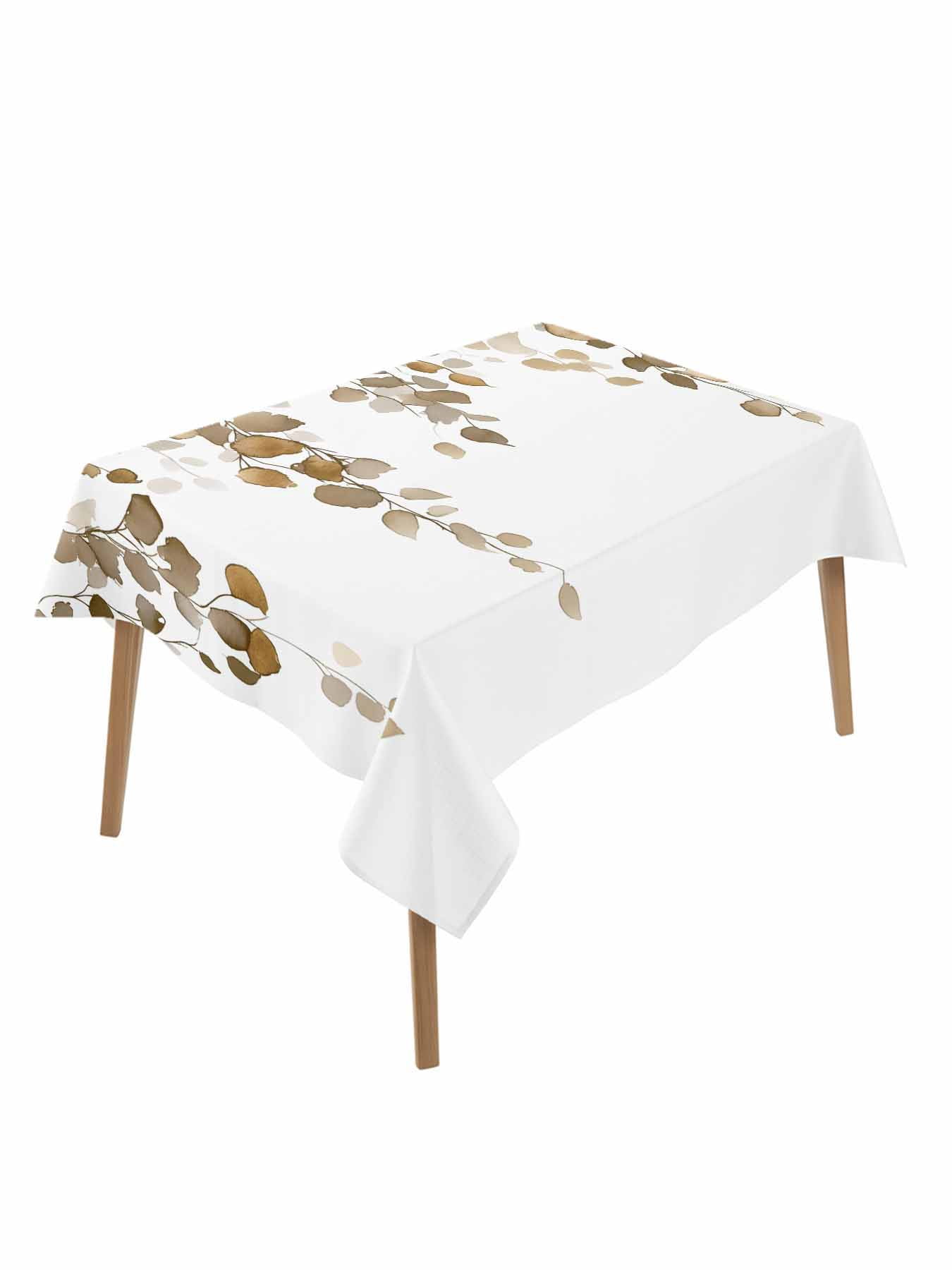 Brown Eucalyptus Leaves Table Cloth 60x84 Inch Rectangle, Watercolor ...