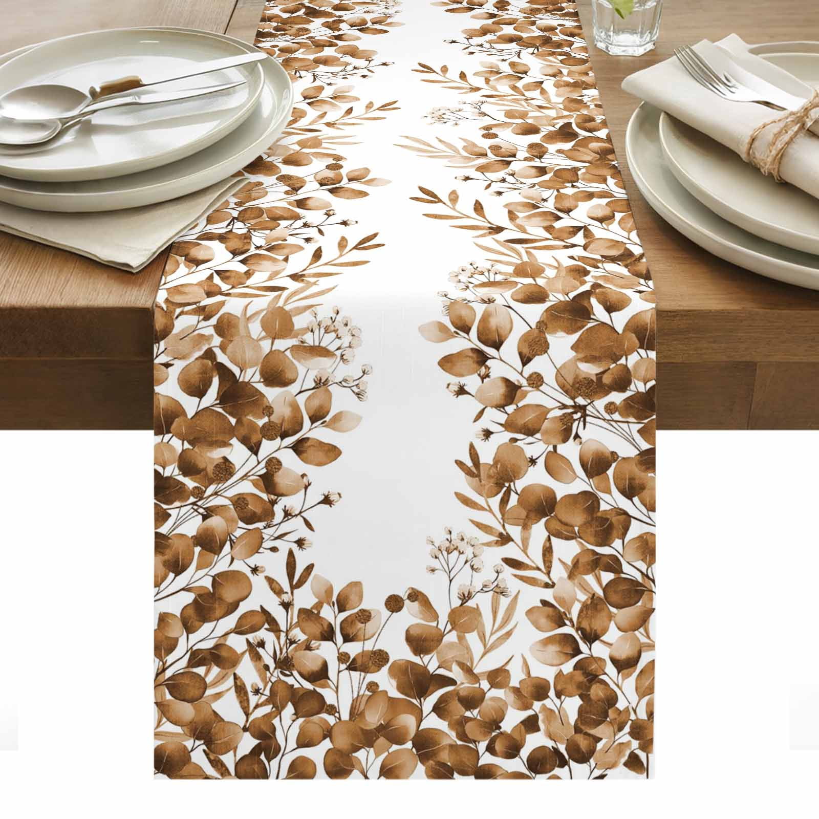 Brown Eucalyptus Leaves Table Runner - 120 Inch Long, Kitchen Dining ...