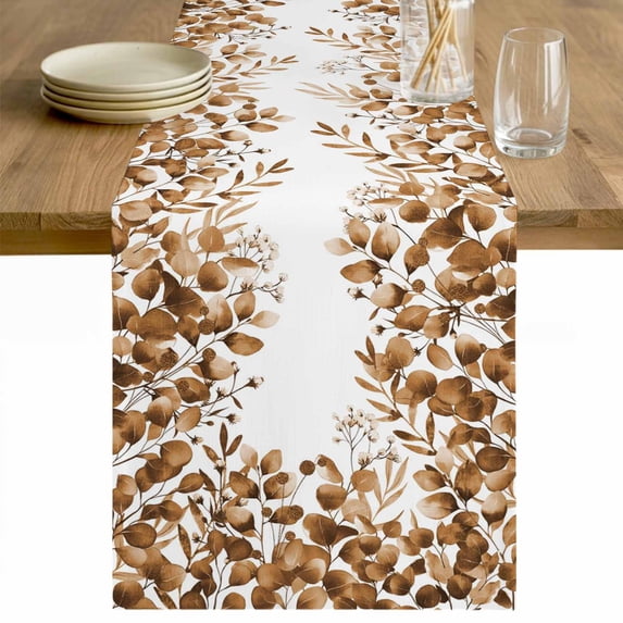 Brown Eucalyptus Leaves Table Runner - 70 Inch Long Spring Summer ...
