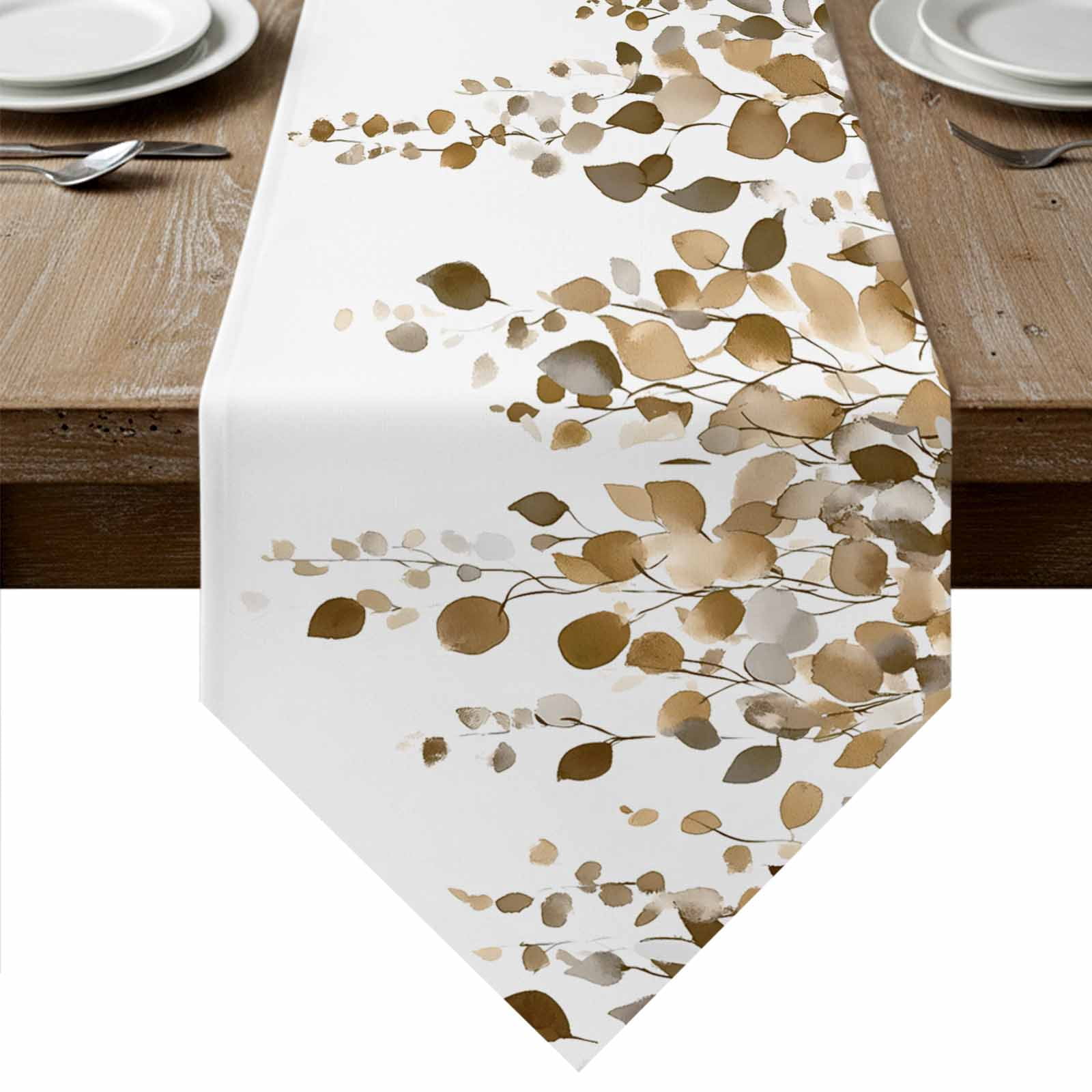 Brown Eucalyptus Leaves Table Runner Linen Burlap Table Runner 108 ...