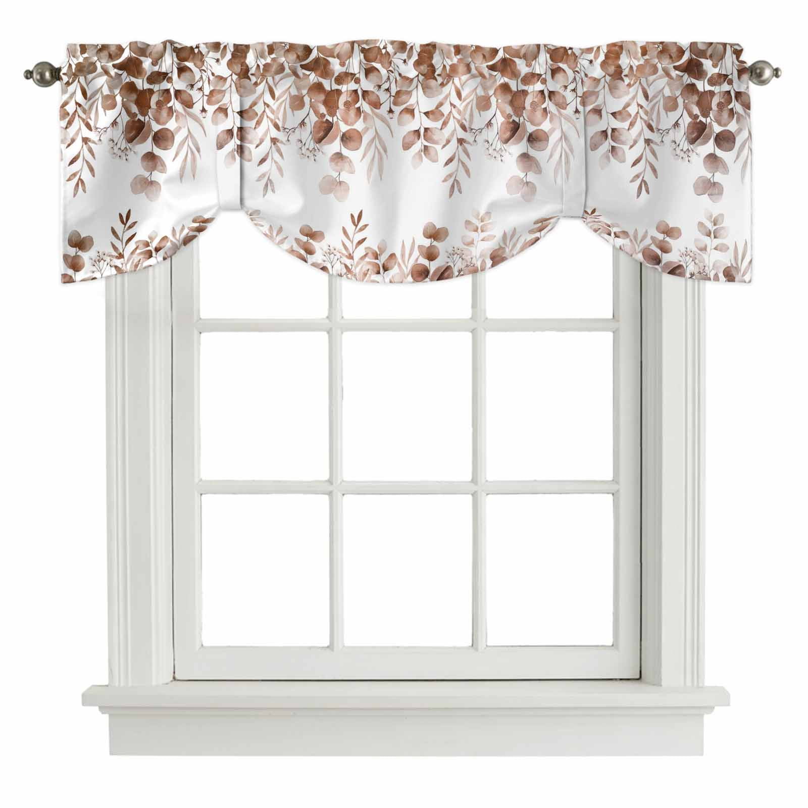 Brown Eucalyptus Leaves Tie Up Valance Curtains Watercolor Spring ...
