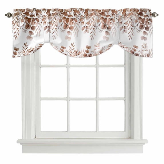 Brown Eucalyptus Leaves Tie Up Valance Curtains Watercolor Spring ...