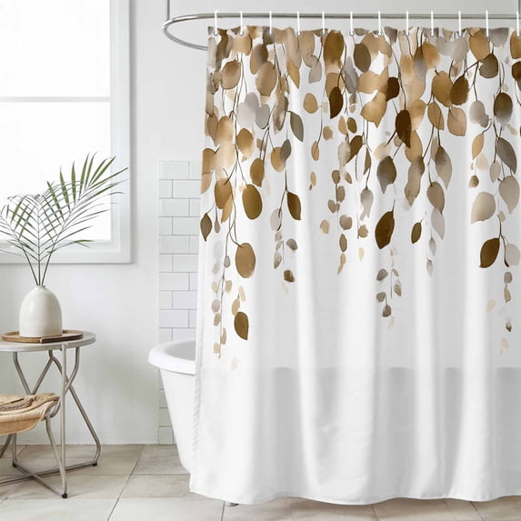 Brown Eucalyptus Leaves Waterproof Fabric Shower Curtain,Summer ...