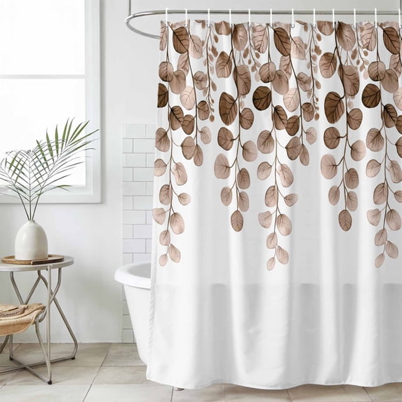 Brown Eucalyptus Leaves Waterproof Fabric Shower Curtain,Watercolor ...