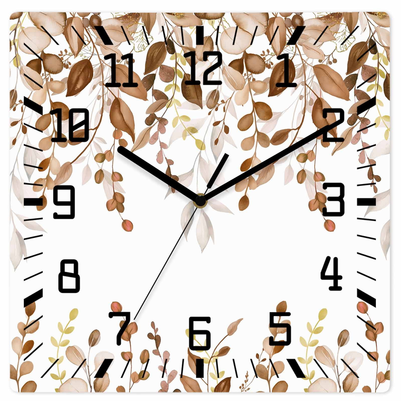 Brown Eucalyptus Leaves Wooden Wall Clock Silent Non Ticking, Farmhouse ...