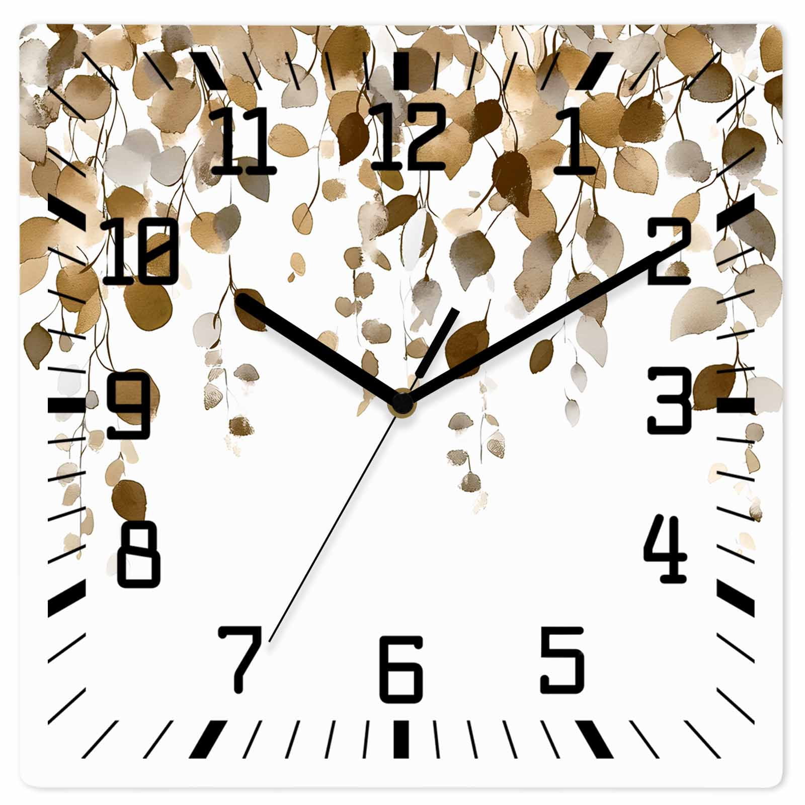 Brown Eucalyptus Leaves Wooden Wall Clock Silent Non Ticking, Summer ...