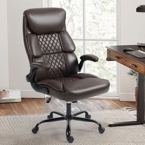 Brown Executive High Back Leather Office Chair With Footrest, Lumbar ...