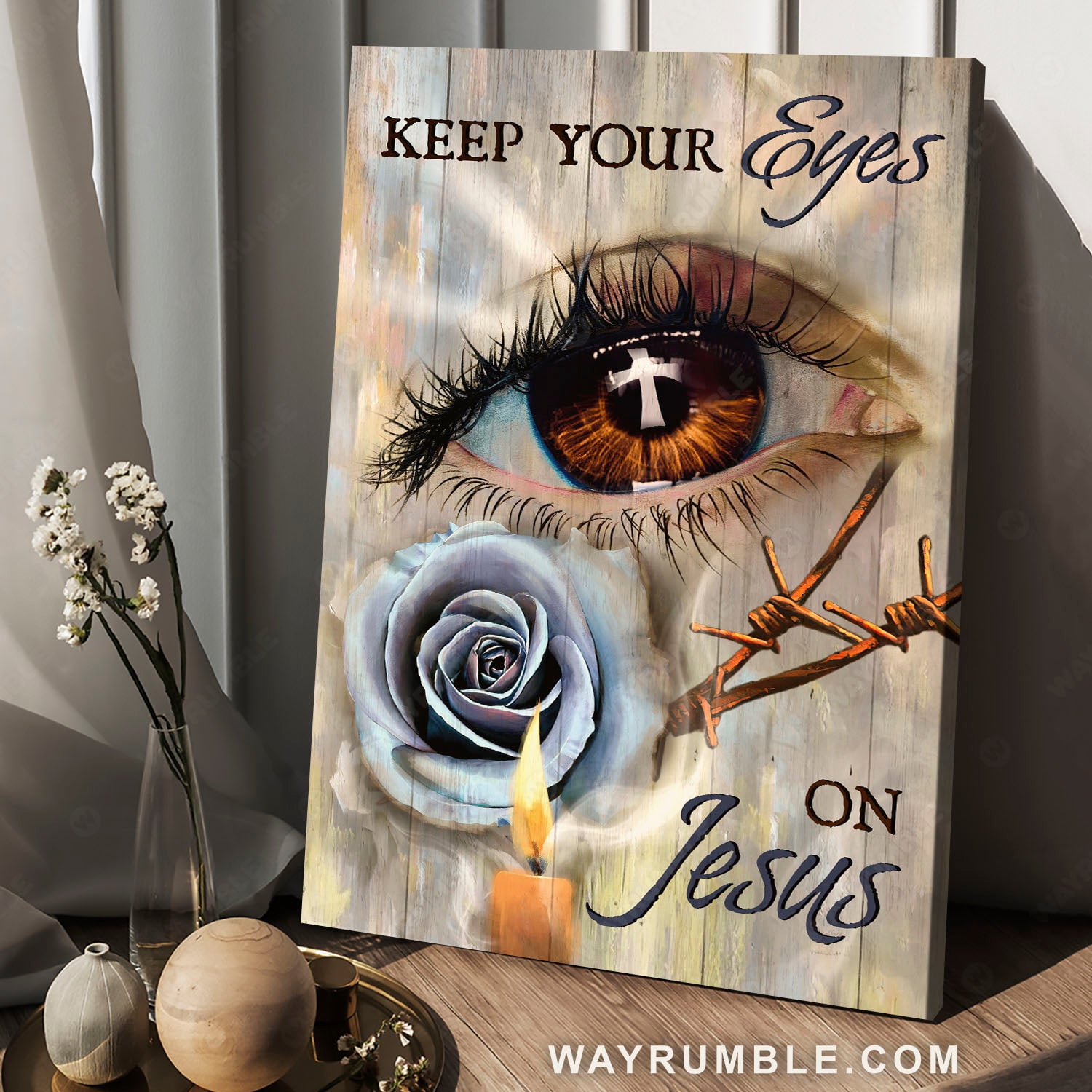 Brown Eye Purple Rose Candle Light Keep Your Eyes On Jesus - Jesus ...