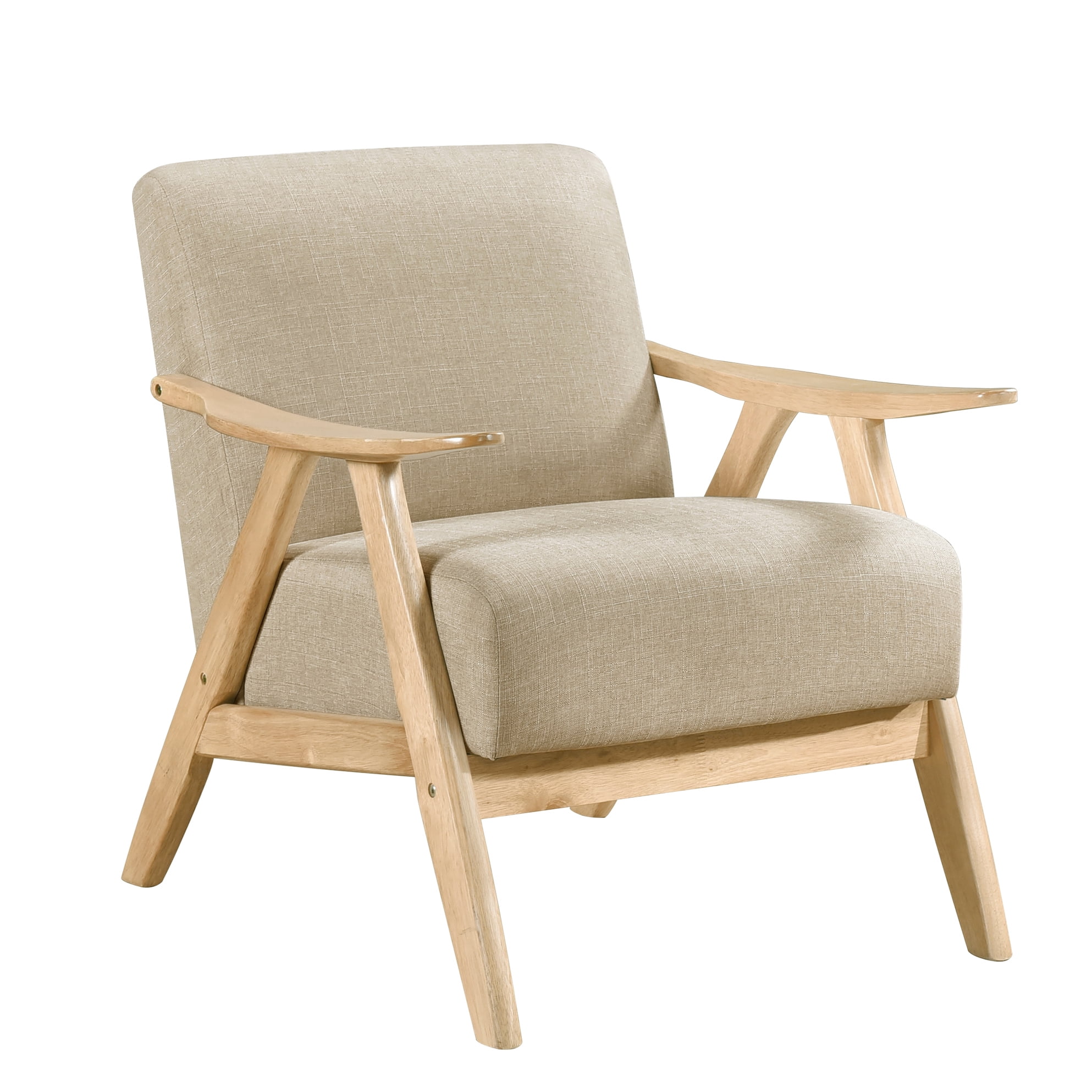 Brown Fabric Covered Chair With Solid Rubberwood Structure Comfortable ...