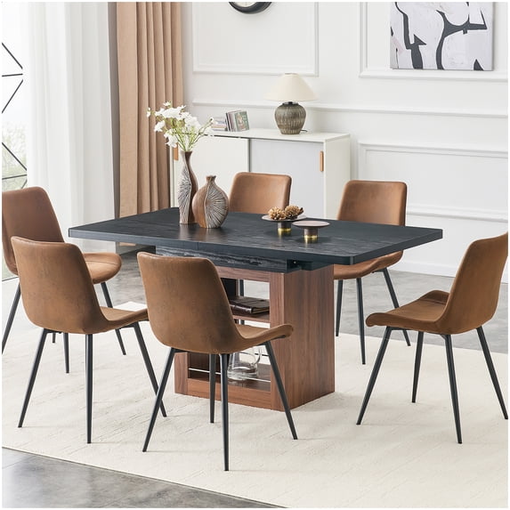 Brown Fabric Dining Chairs and Extendable Table Set, 59-71 Inch ...