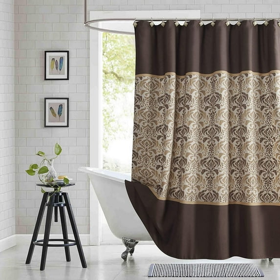 Brown Fabric Shower Curtain, Tan and Golden Printed Boho Paisley Damask ...