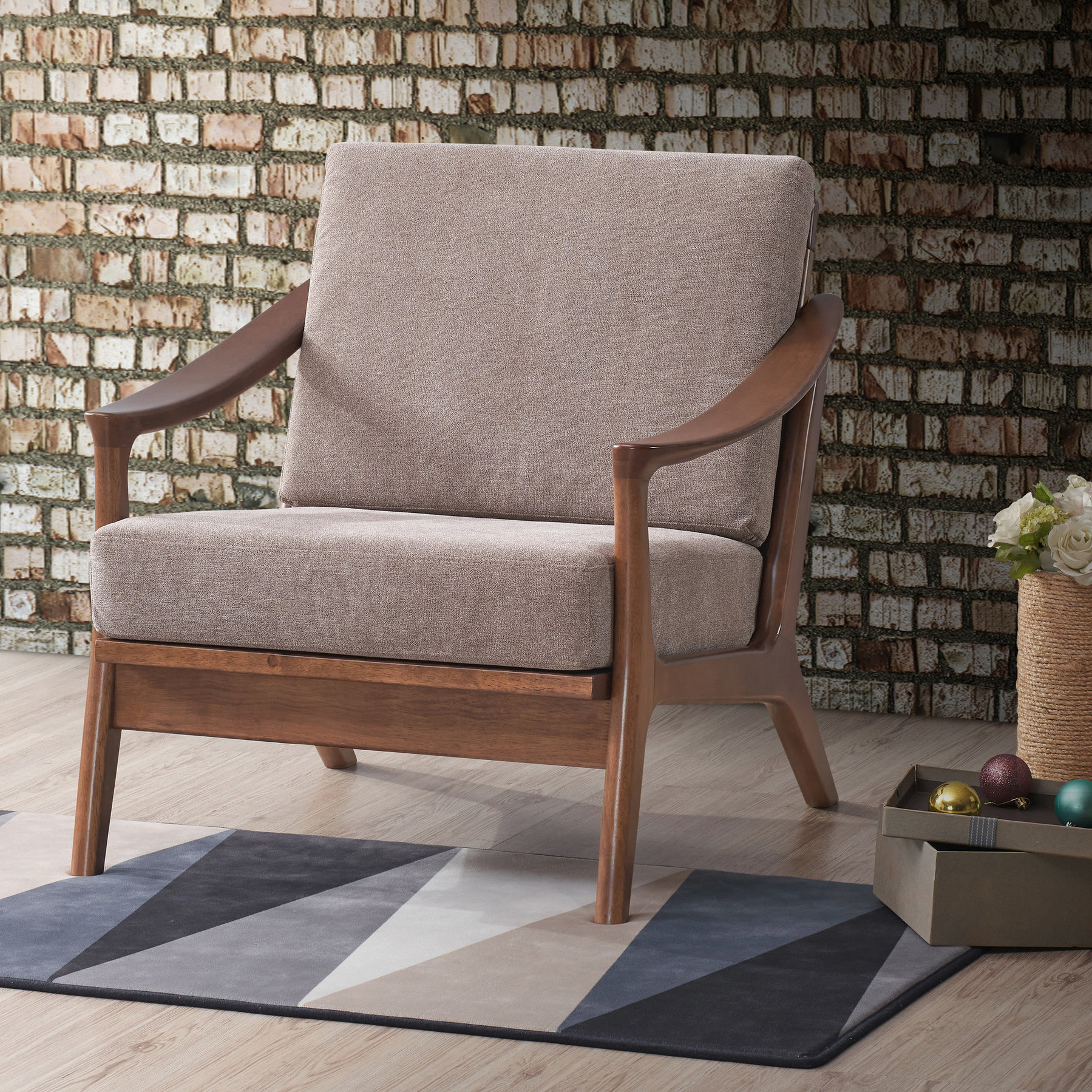 Brown Fabric & Wood Accent Chair | Exceptional Comfort | Classic Look ...
