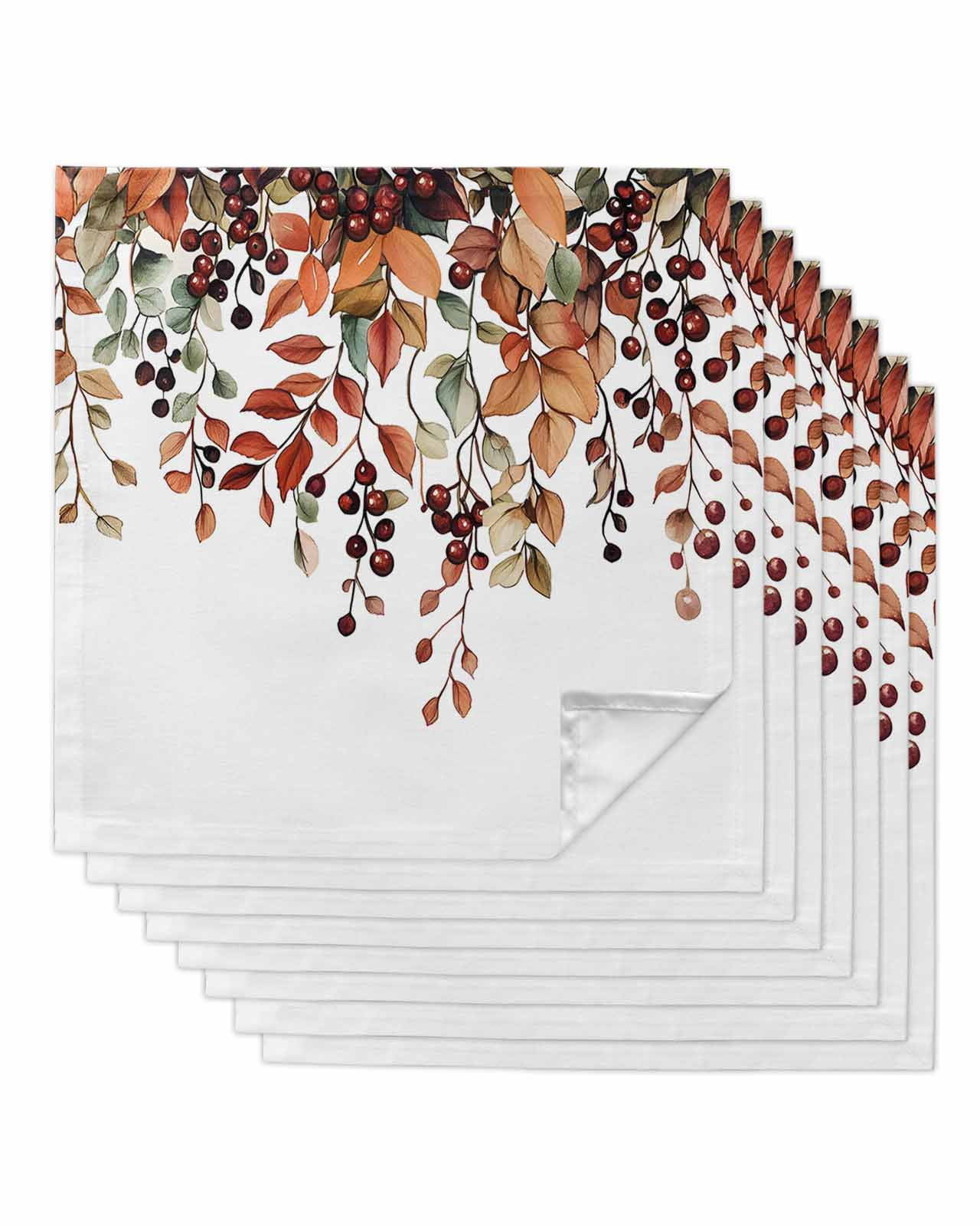 Brown Fall Leaves Cloth Napkins Set of 8 Reusable Dinner Napkins, Fruit ...