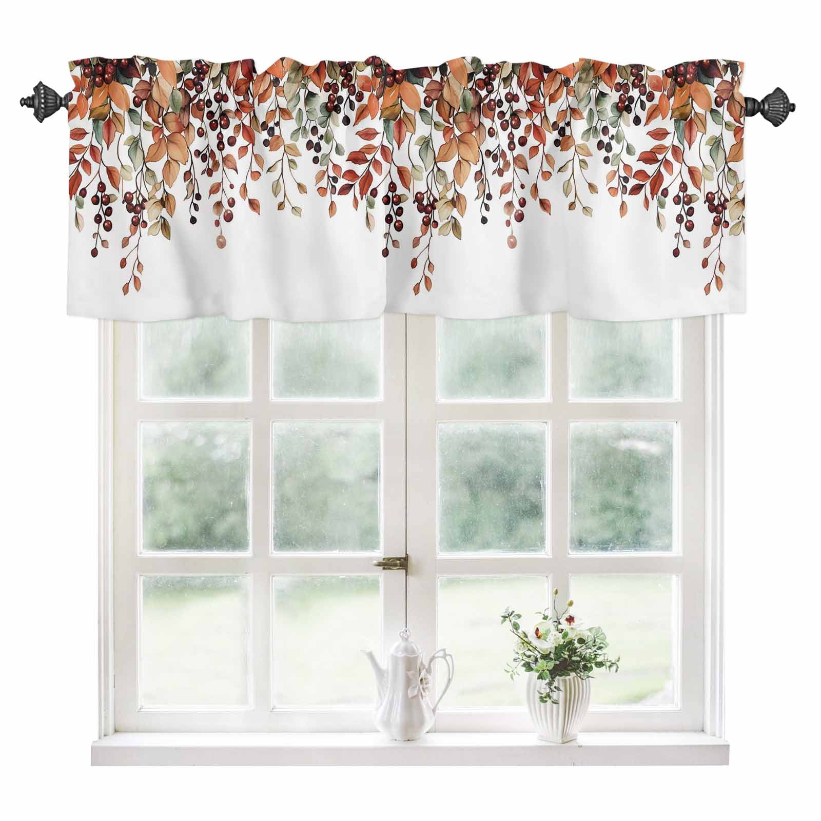 Brown Fall Leaves Kitchen Valances for Windows 60x18 Inch Kitchen ...