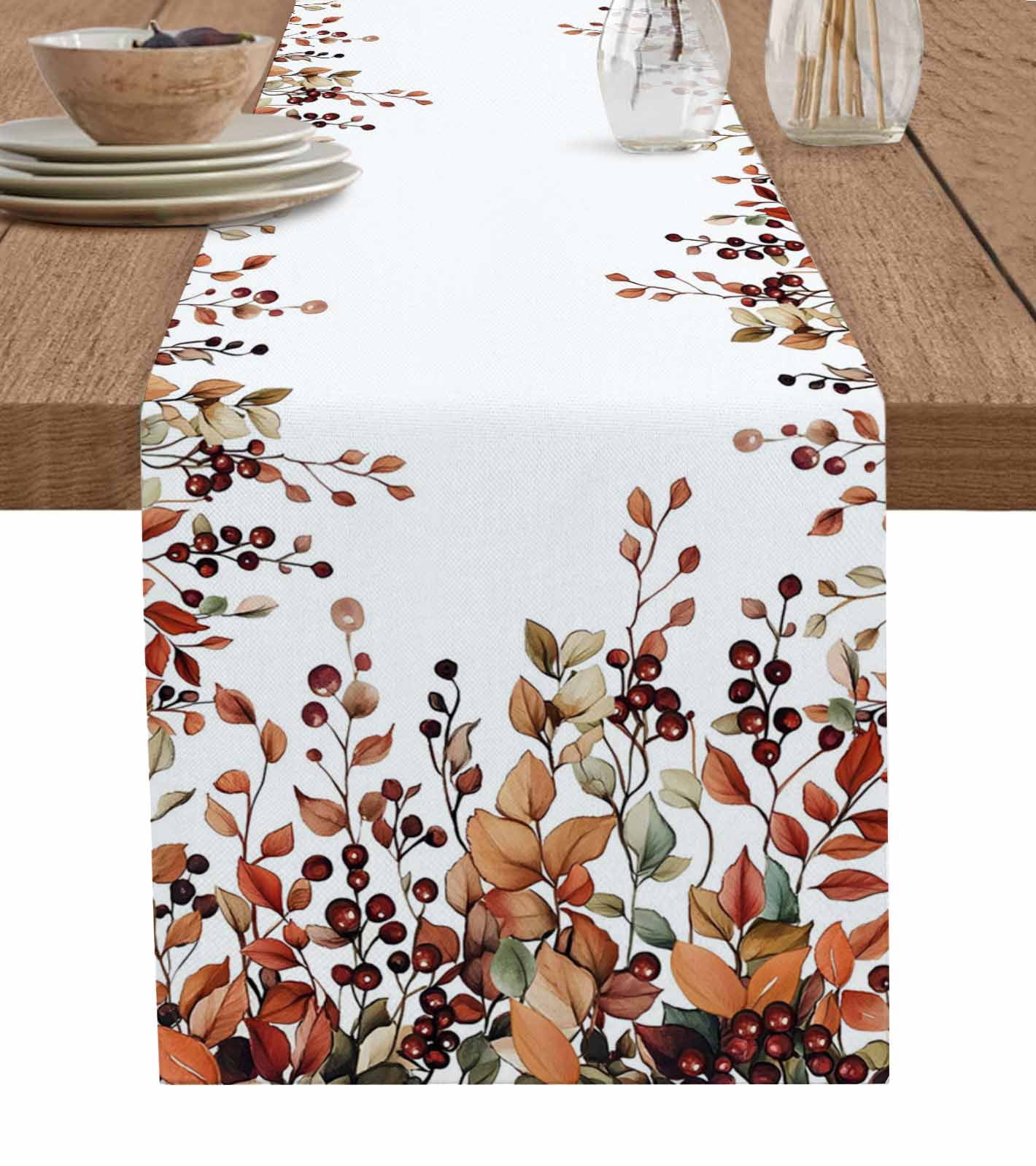 Brown Fall Leaves Table Runner 60 Inches, Fruit Pulp Autumn Pastoral ...