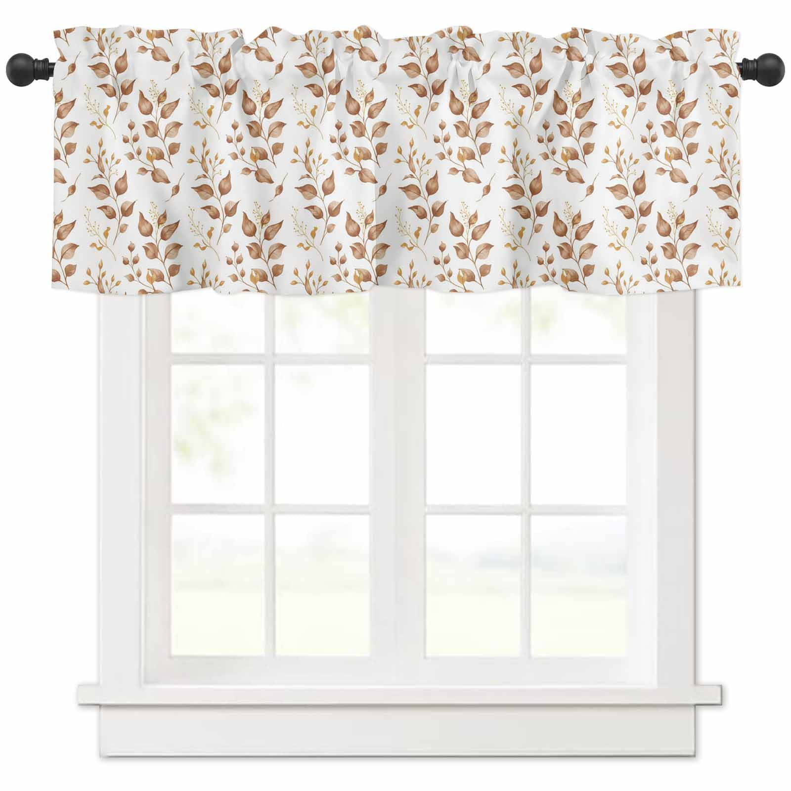Brown Fall Leaves Valances for Windows Farmhouse Kitchen Curtains ...