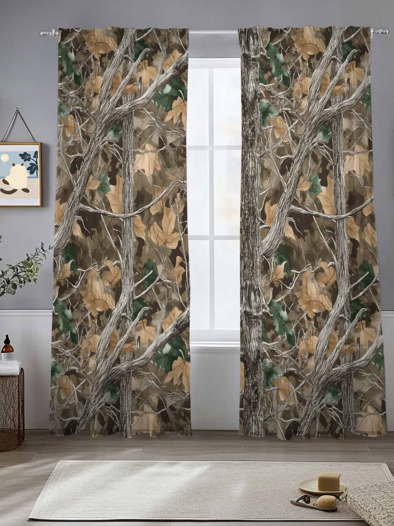 Brown Fall Maple Leaves Sheer Curtains for Living Room Bedroom Branches ...