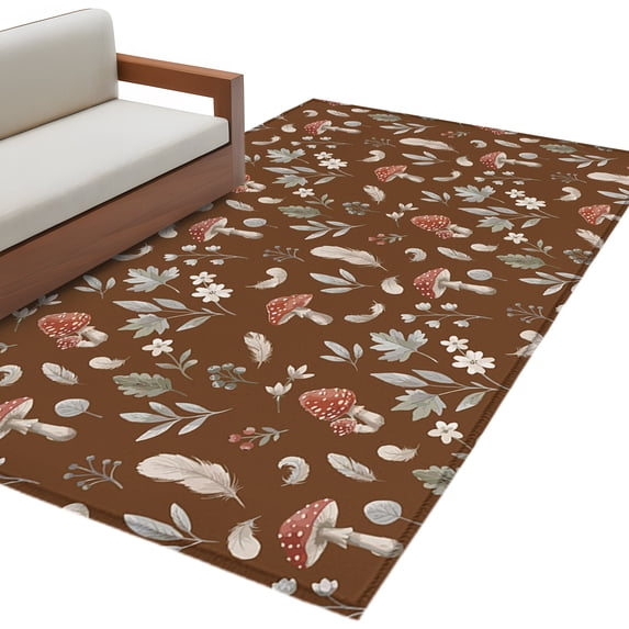 Brown Fall Mushroom Area Rug Washable 3x5 Entryway Rug Non-Slip Indoor ...