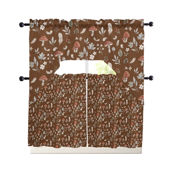 Brown Fall Mushroom Kitchen Curtains Sets for Windows 3 Piece, Dark ...