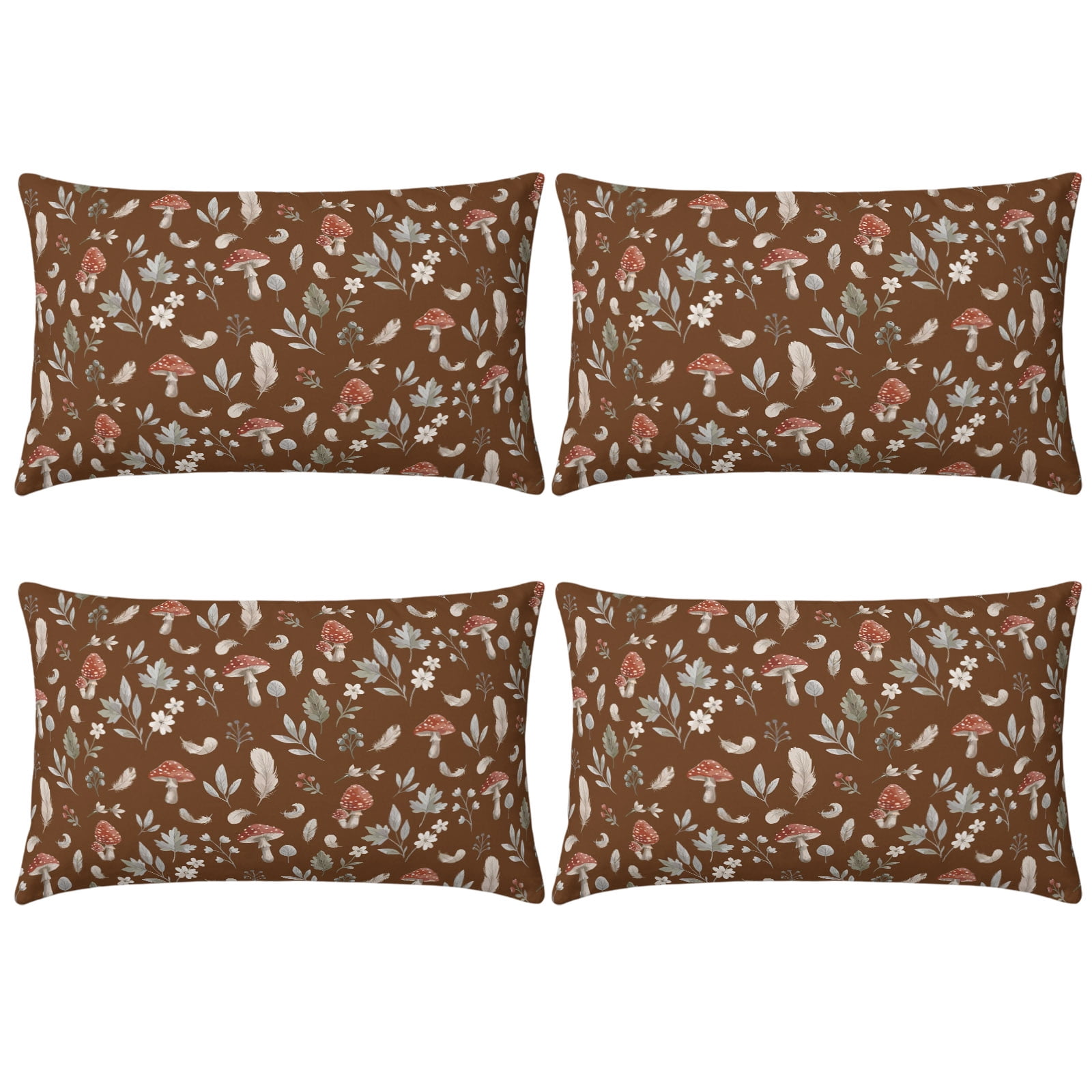 Brown Fall Mushroom Lumbar Pillow Covers 12 x 20 Inch Pillow Covers Set ...