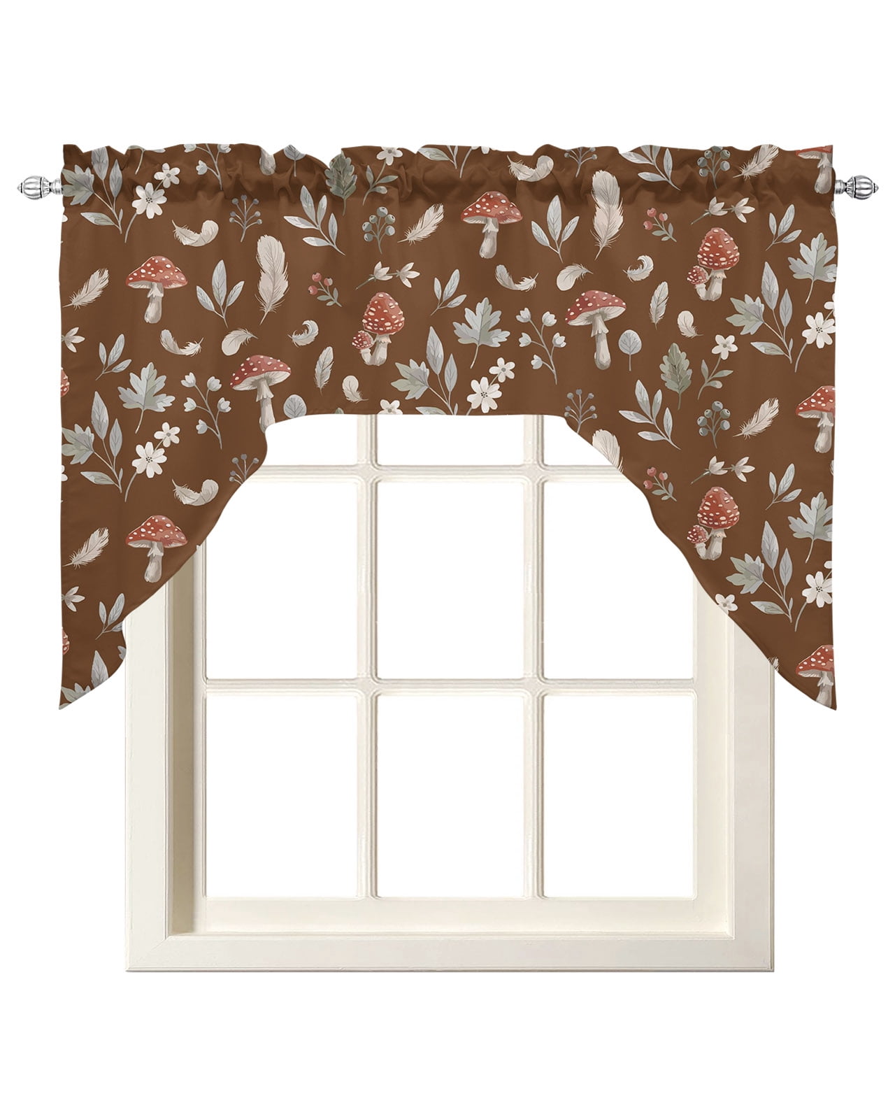 Brown Fall Mushroom Swag Valances for Windows, Dark Farmhouse Botanical ...