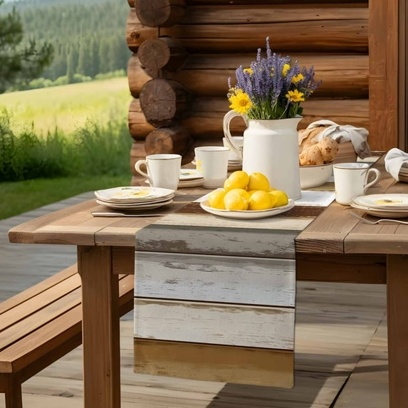 Brown Farm Country Wood Grain Table Runner 13x72in Non-Slip Cotton ...