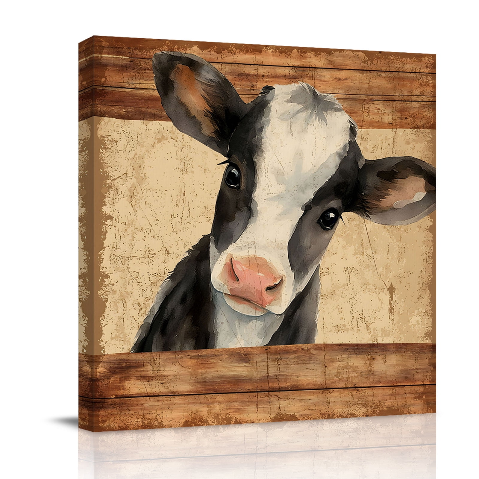 Brown Farm Cow Canvas Wall Art for Living Room, Country Vintage ...