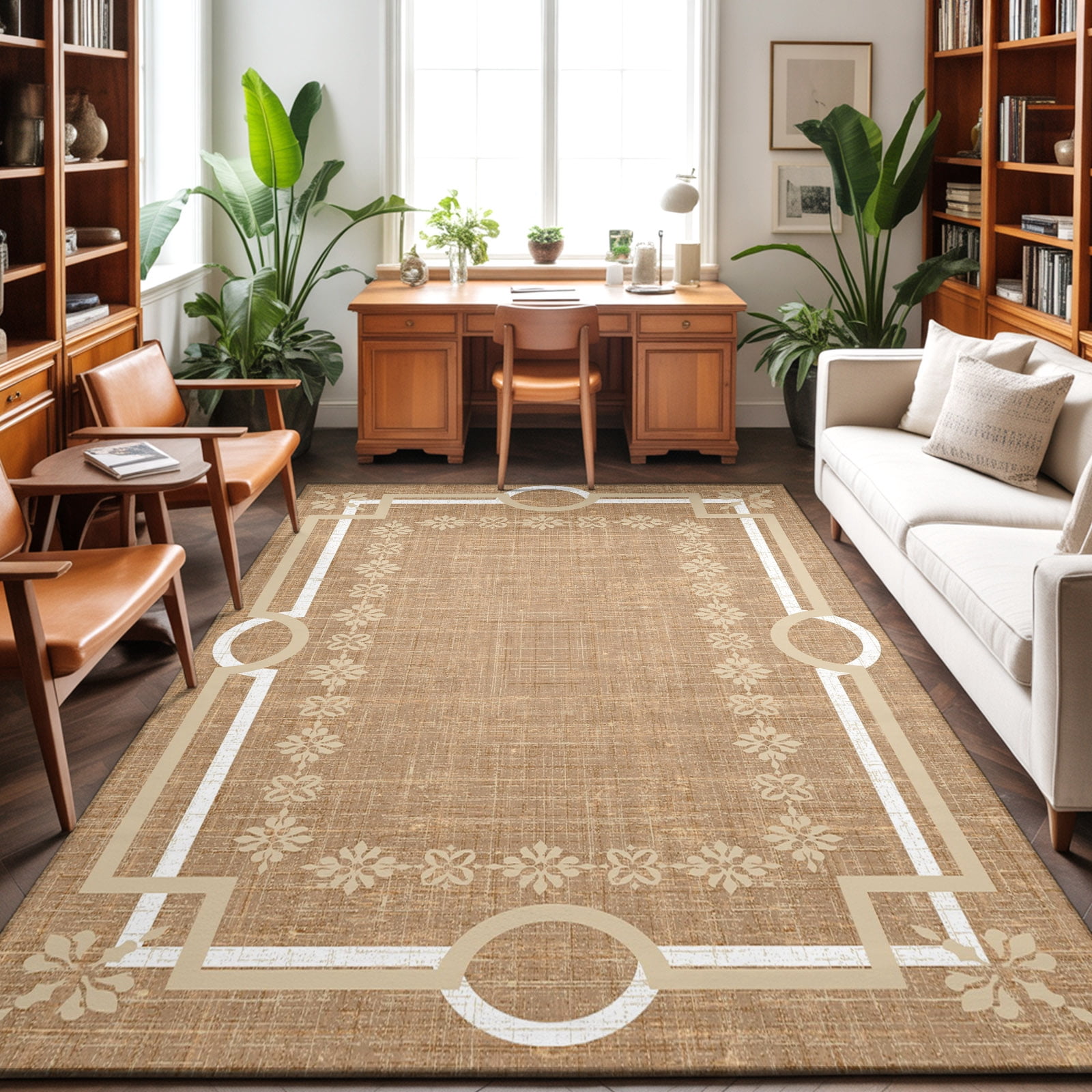 Brown Farmhouse 8'x10' Large Area Rug for Living Room Sectional Sofa ...