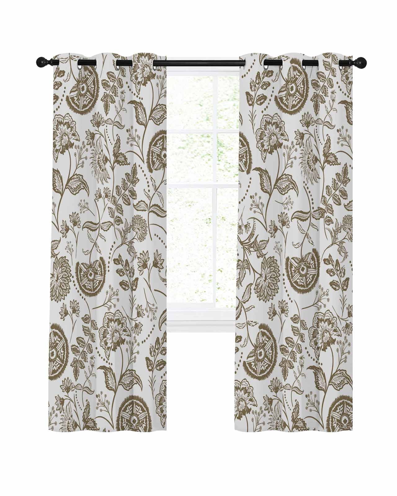 Brown Farmhouse Blackout Curtains, Light Blocking Print Window Curtains ...
