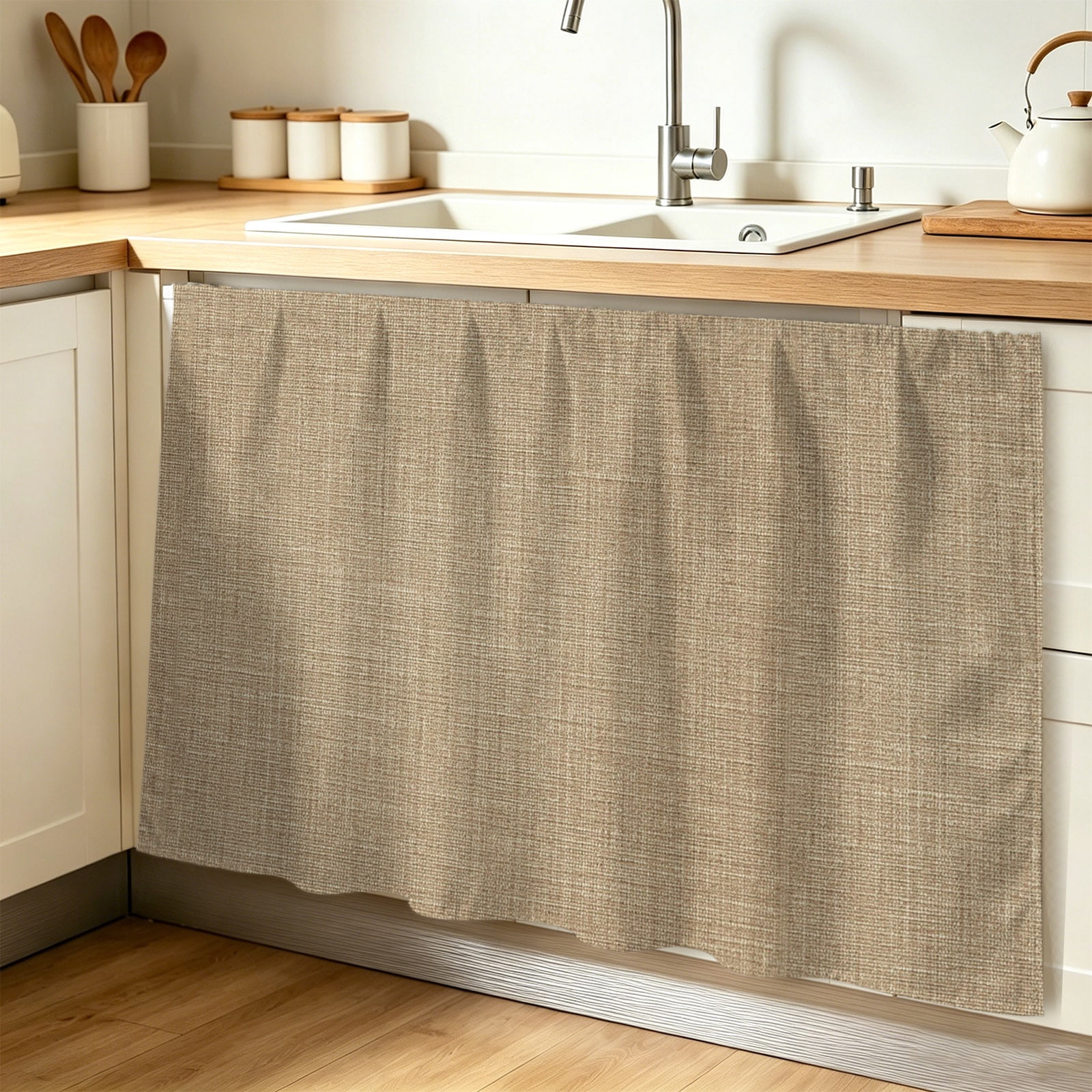 Brown Farmhouse Cabinet Curtain 32"Wx55"L,Dustproof Pantry Door Curtain ...