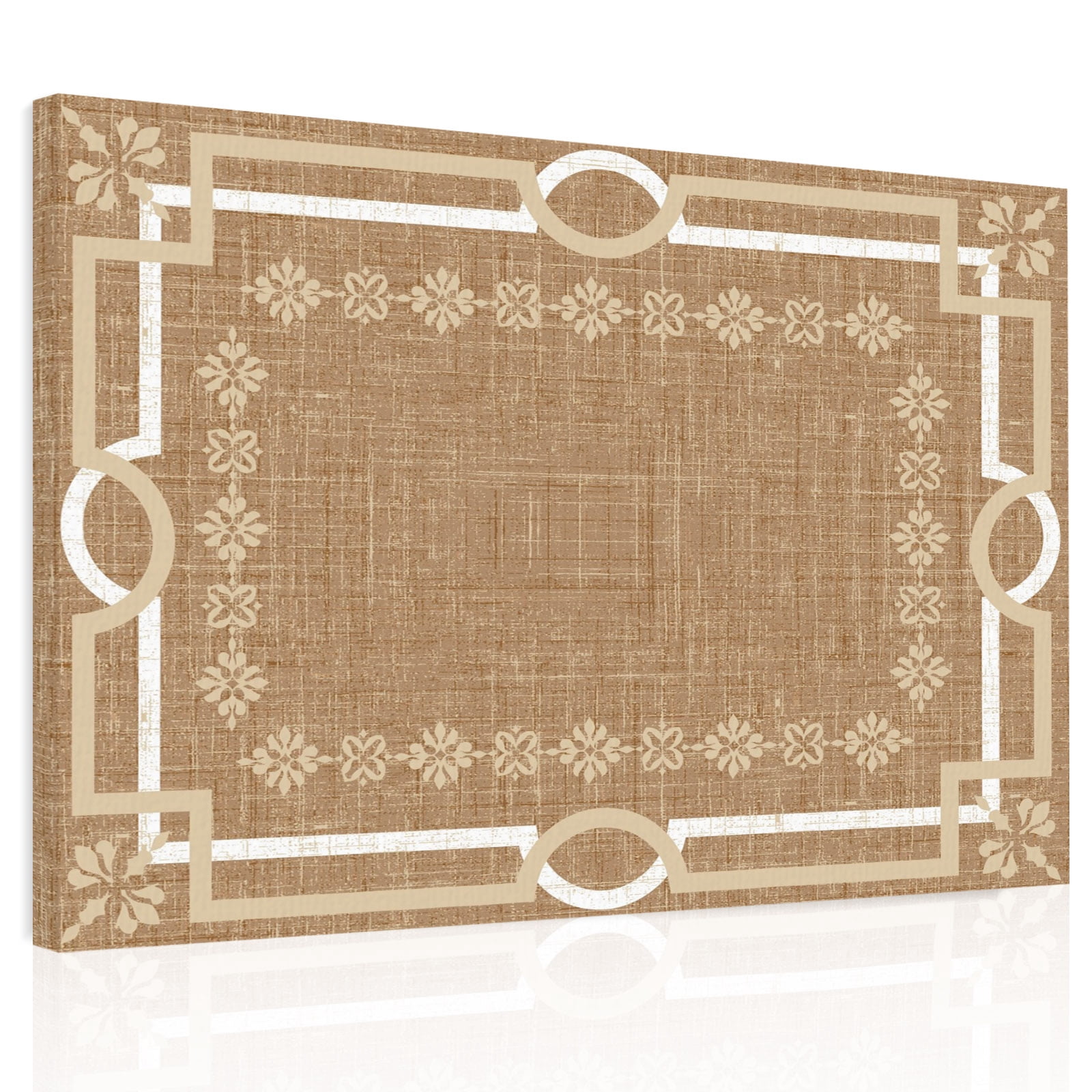 Brown Farmhouse Canvas Print Wall Art, Linen Texture Geometric Lines ...