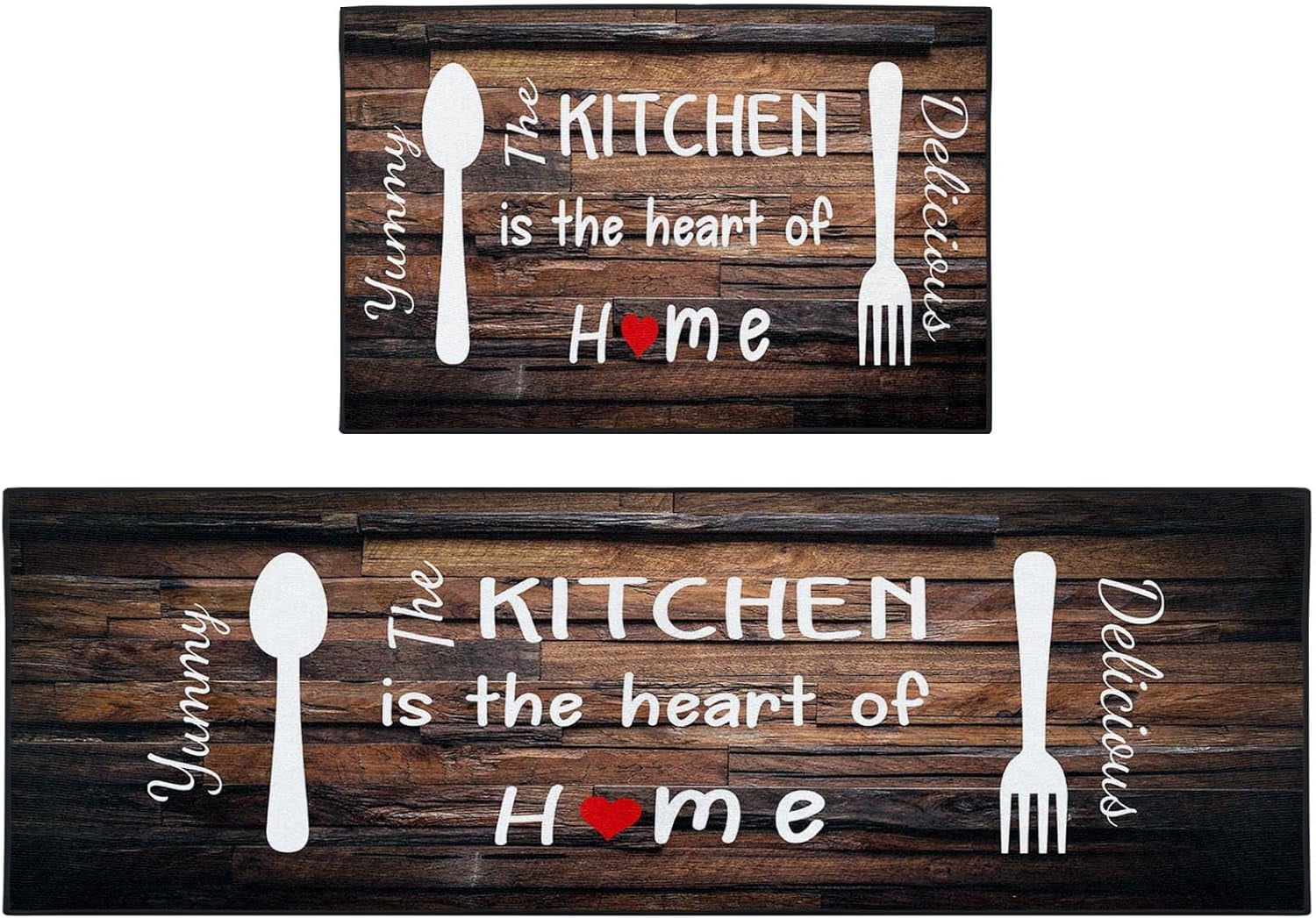 Brown Farmhouse Kitchen Rugs and Mats Non Skid Washable Set of 2 ...