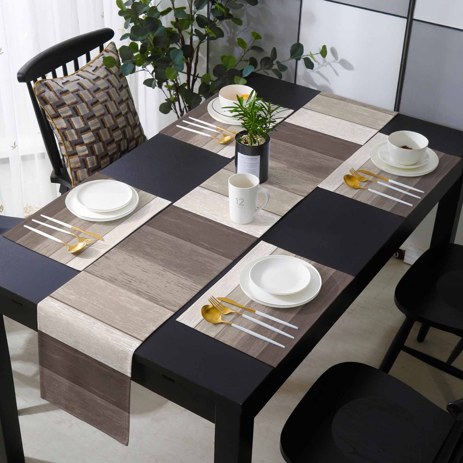 Brown Farmhouse Placemats Set of 6 with 72 Inches Long Table Runners ...