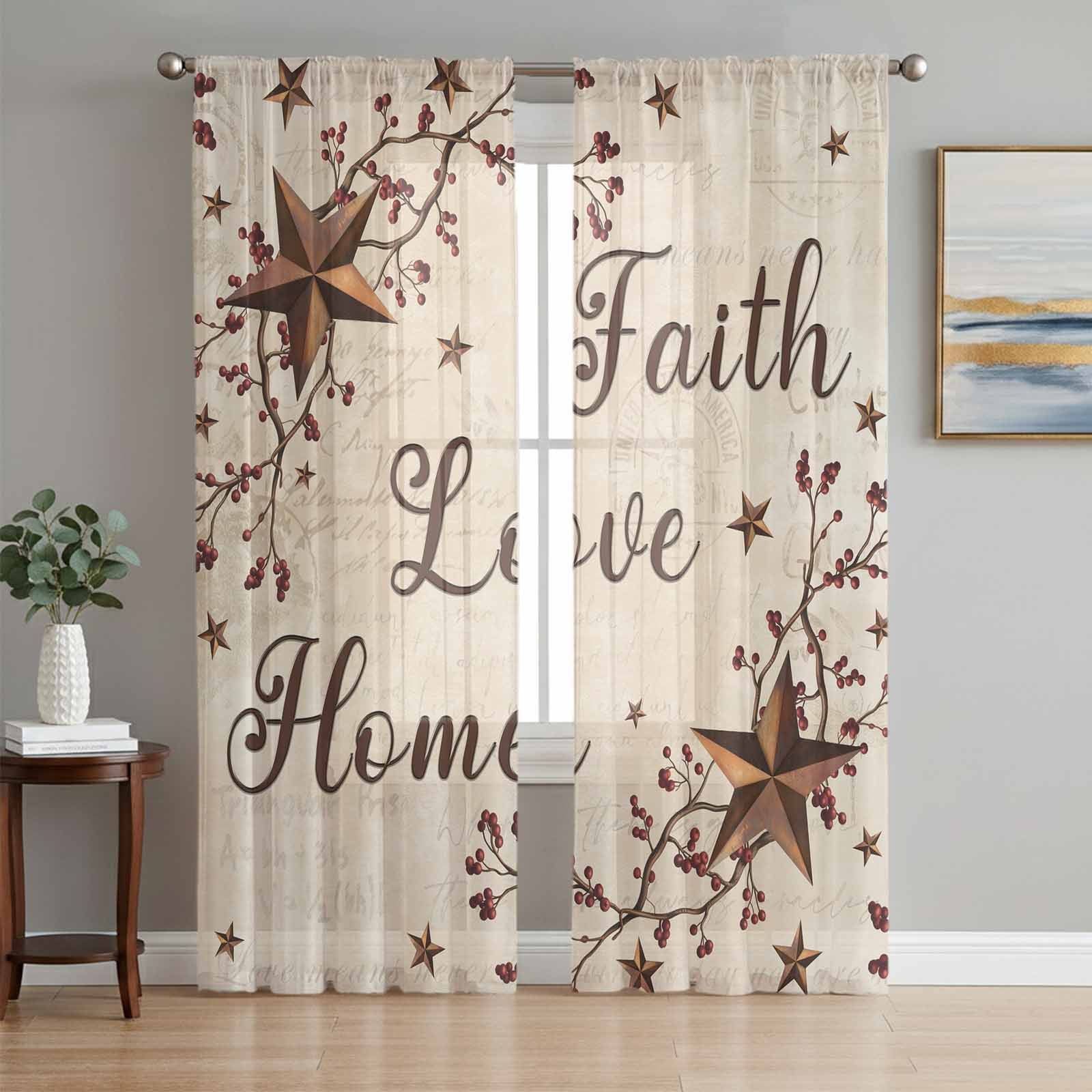 Brown Farmhouse Sheer Curtains 63 Inch Length 2 Panels Set, Retro ...