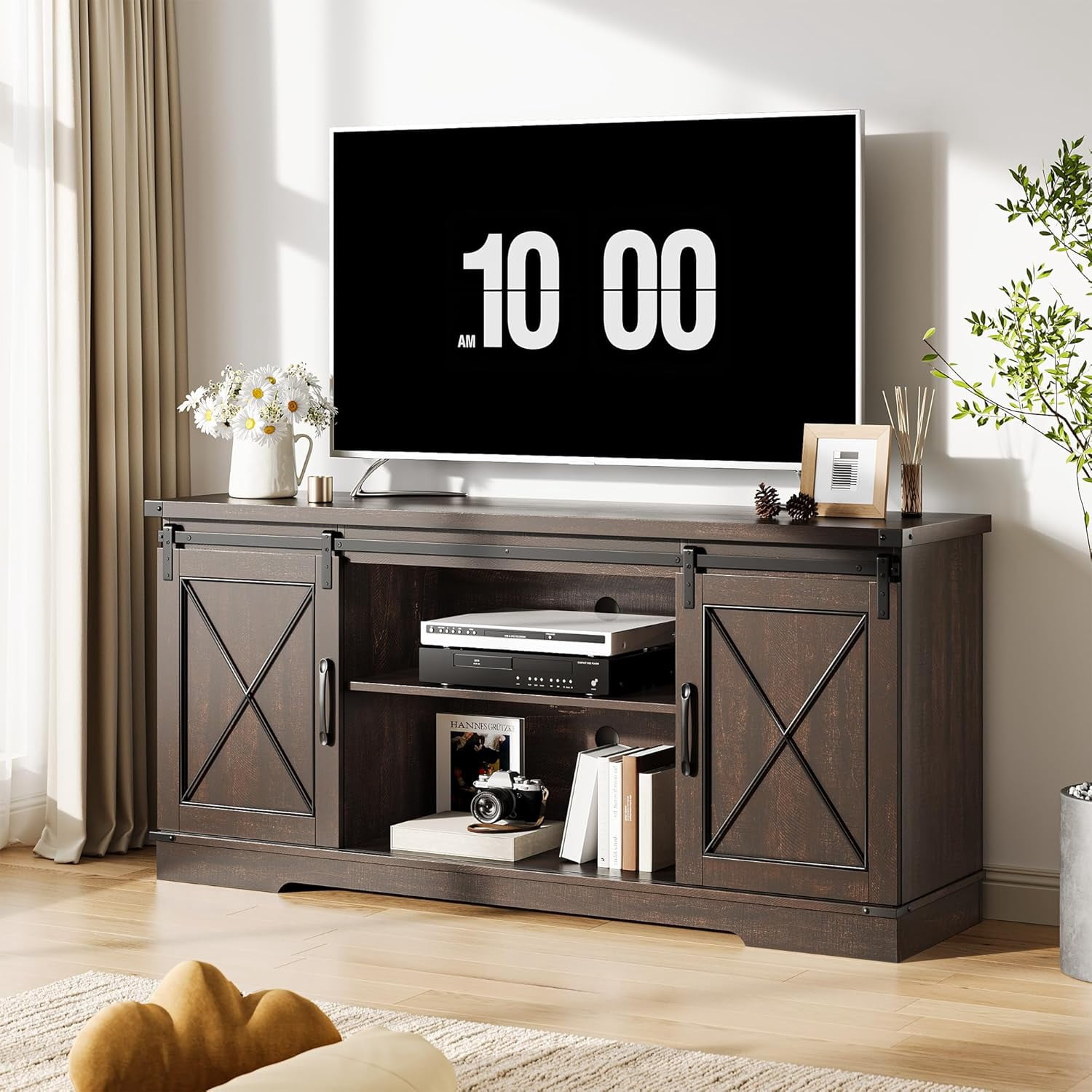 Brown Farmhouse TV Stand and Entertainment Center for TV Up to 65 ...