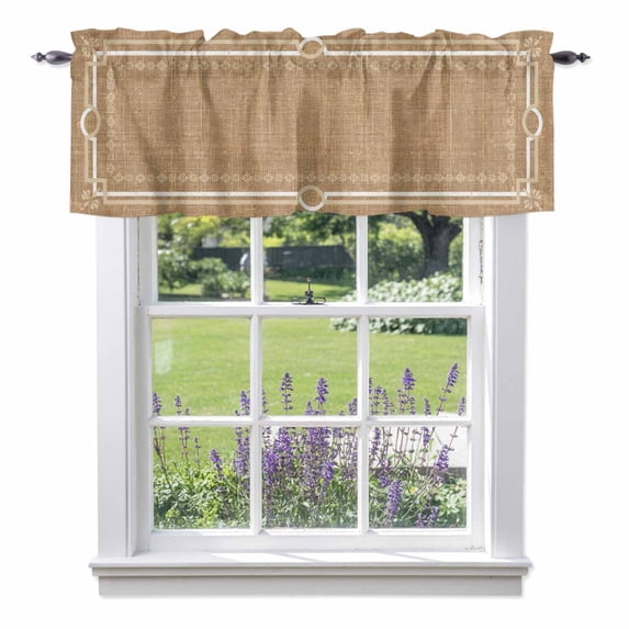 Brown Farmhouse Window Valance for Kitchen, Linen Texture Geometric ...