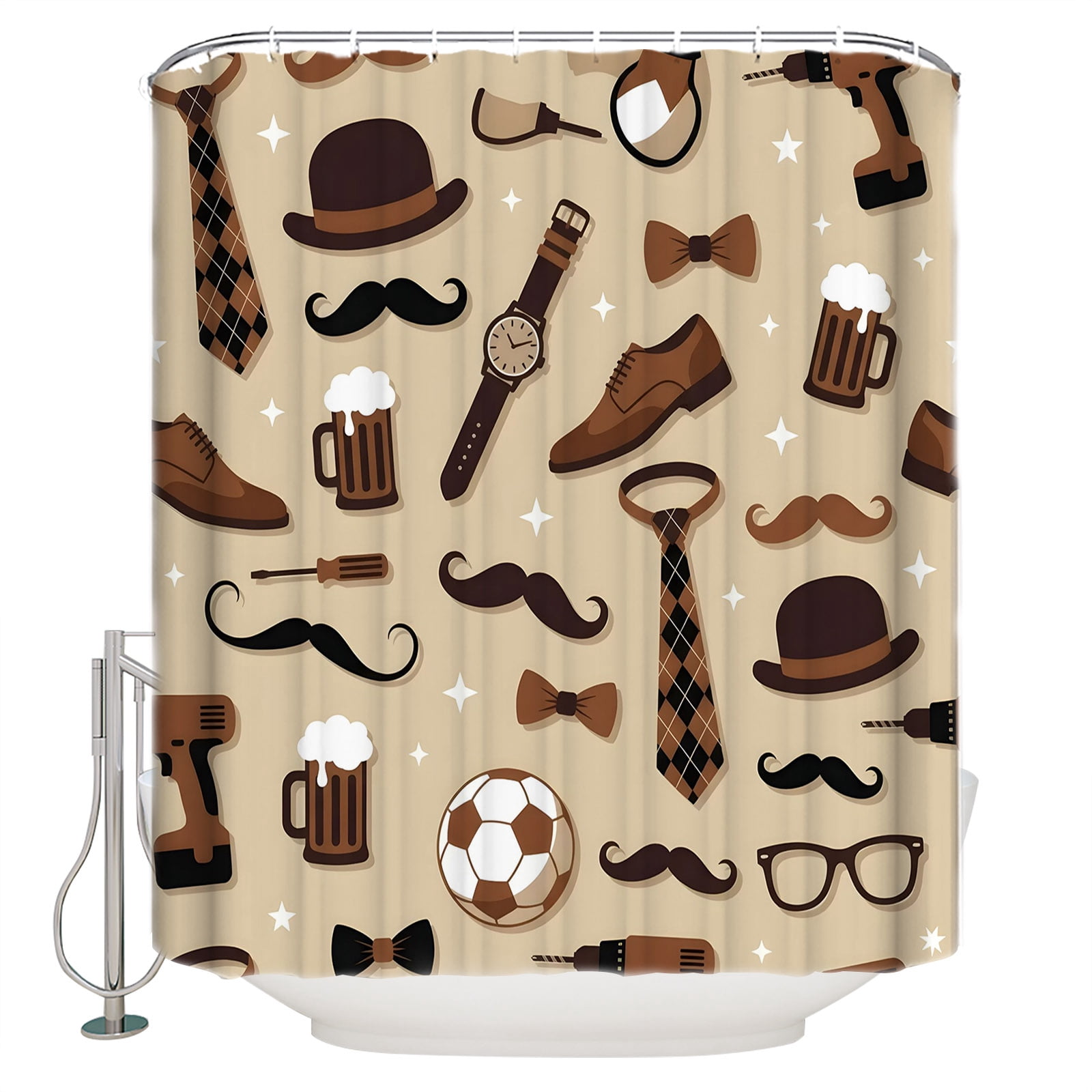 Brown Father's Day Bathroom Shower Curtains with 12 Hooks Polyester ...