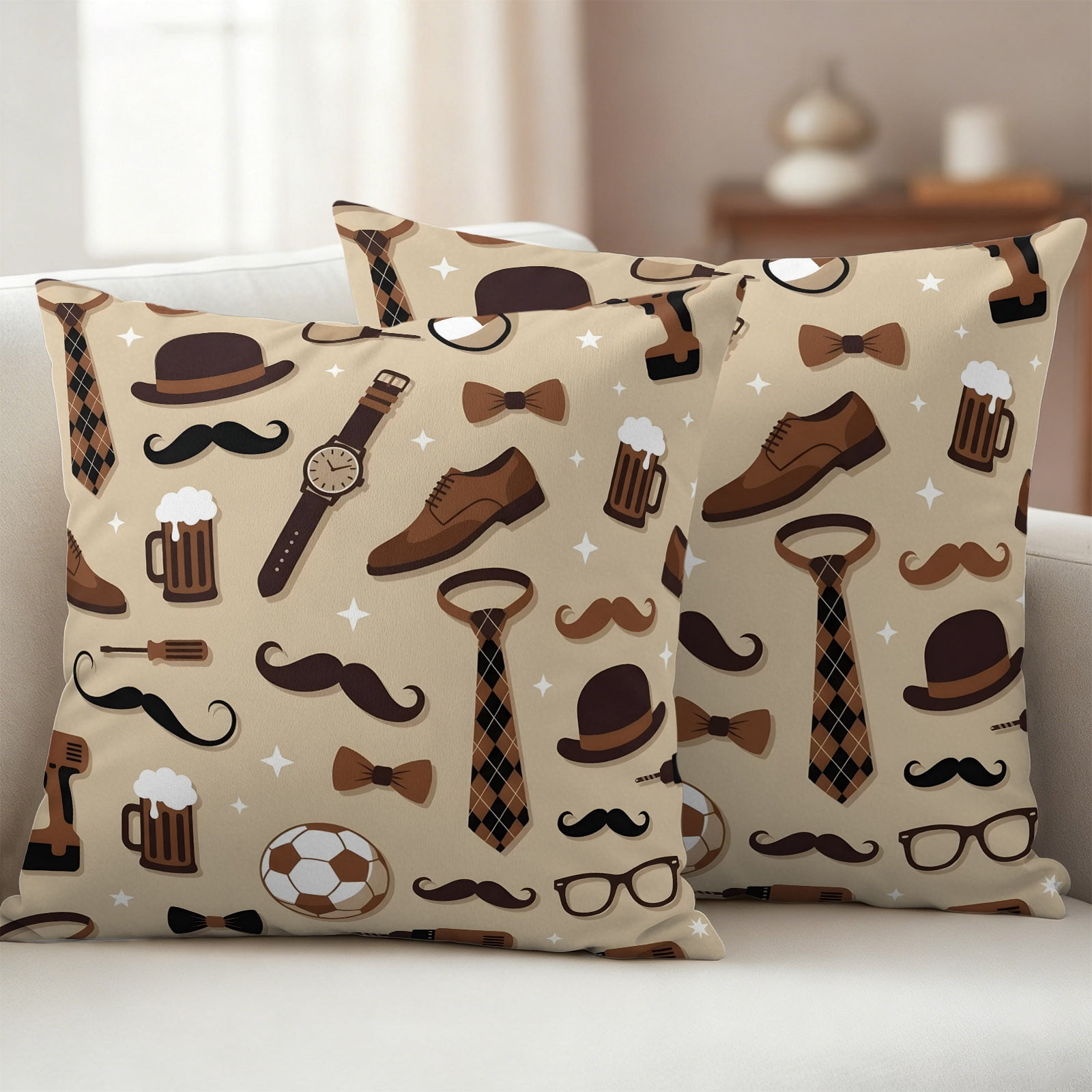 Brown Father's Day Outdoor Waterproof Throw Pillow Covers 16x16 Set of ...