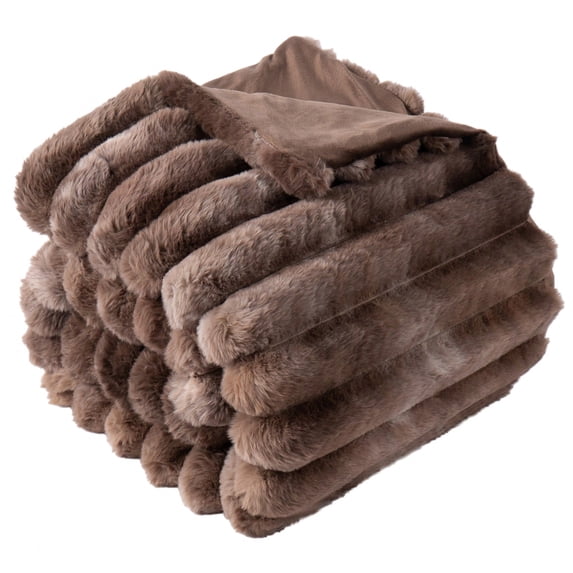 Brown Faux Fur Throw Blanket,Large Plush Striped Rabbit Fur Throws for ...
