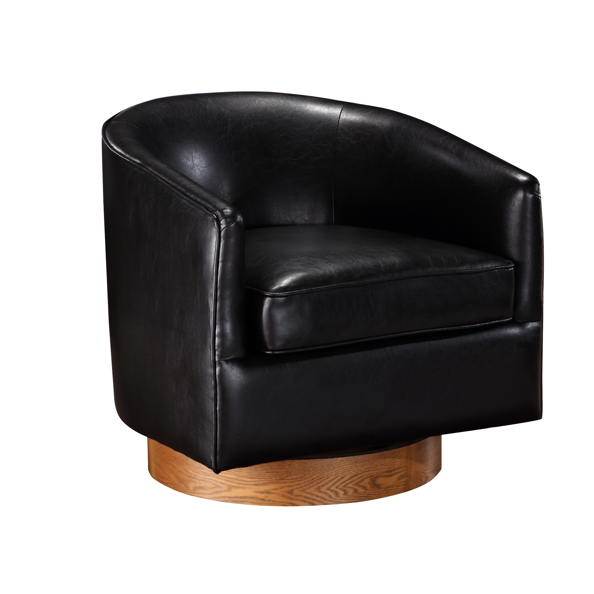 Brown Faux Leather Chair With 360 Degree Turning Wood Base On Rotating ...