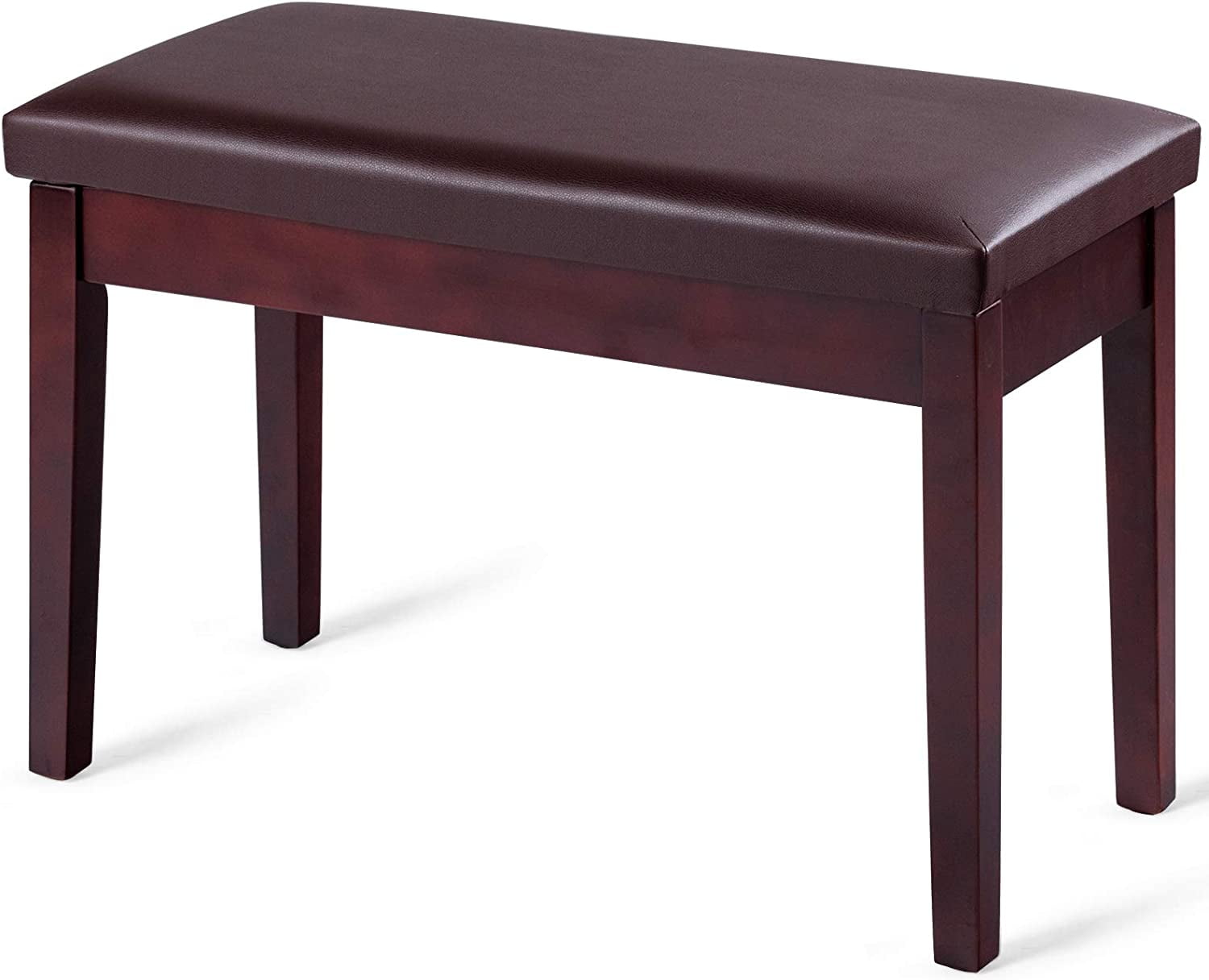 Brown Faux Leather Piano Bench, Solid Wood Construction, Padded Cushion ...