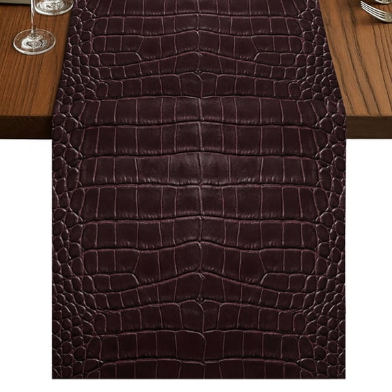 Brown Faux Leather Printed Burlap Cotton Table Runner 14x72 Inches Long ...